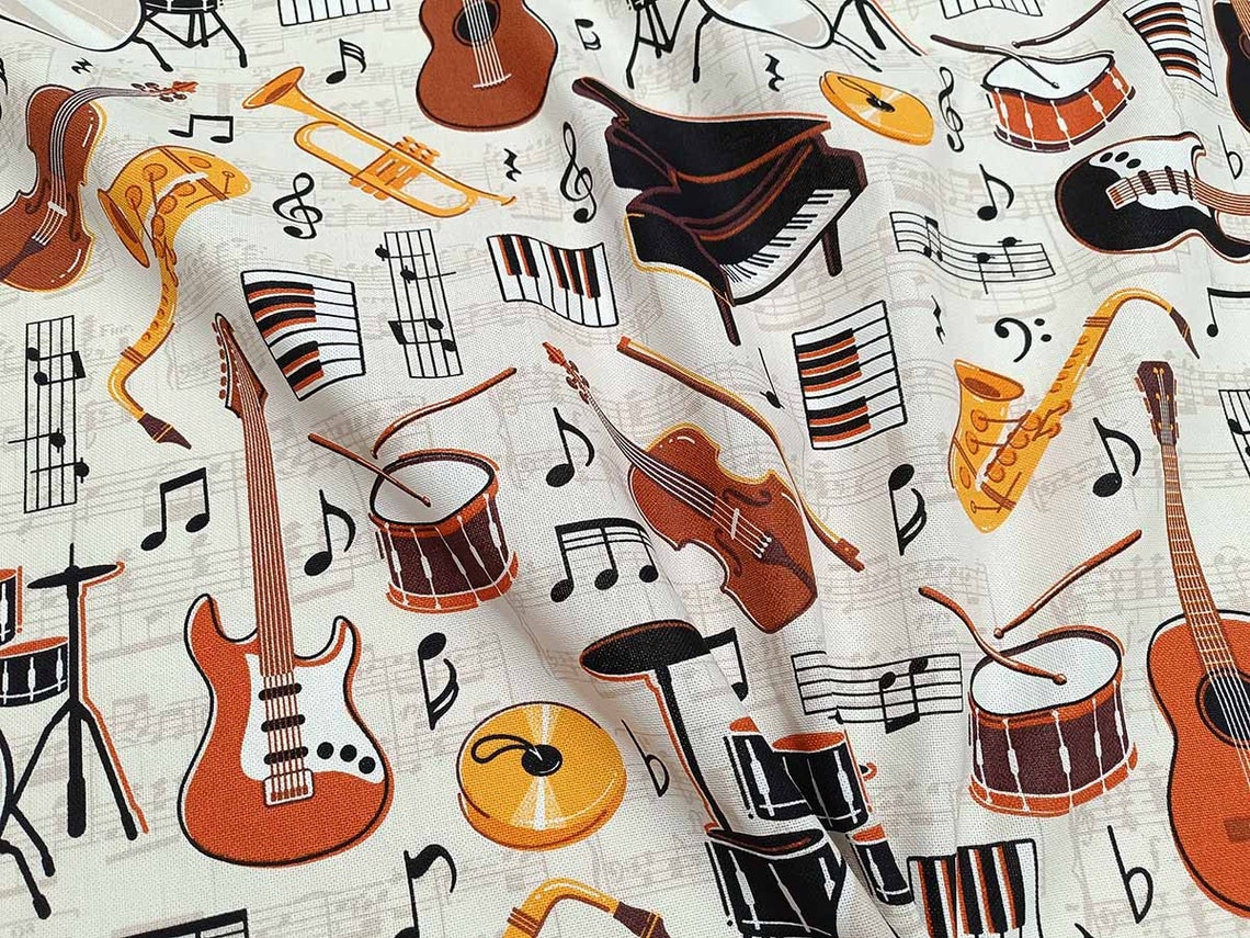 Musical Instruments – Piano – Guitar – Violin Fabric , 140cm Width ...