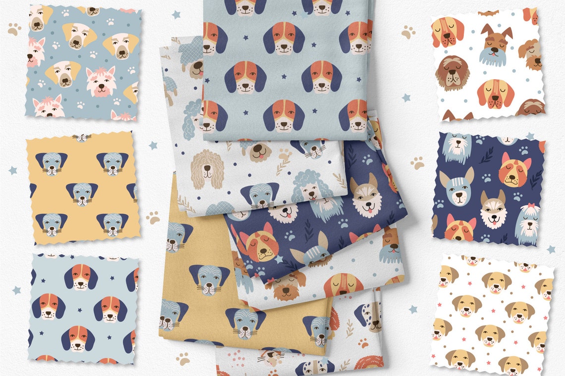 Dogs Digital Paper Set, Pet Pattern, Animal Nursery Seamless Files ...