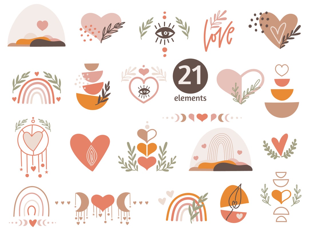 Boho Hearts SVG Clipart, Bohemian Set With Valentine's Day Hearts, PNG ...