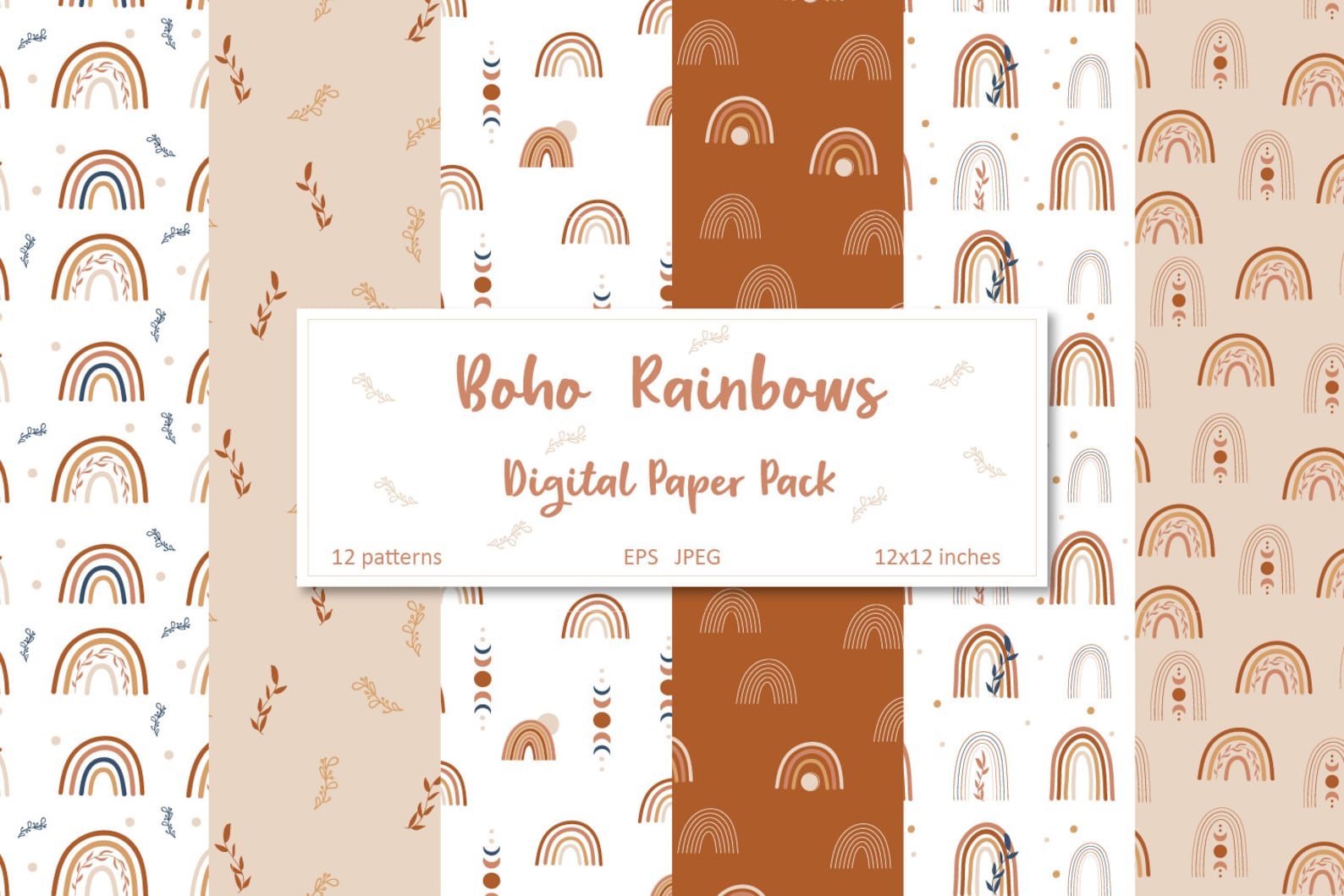 Boho Rainbow Clipart Bundle, Alphabet Posters and Clipart SVG, Bohemian ...