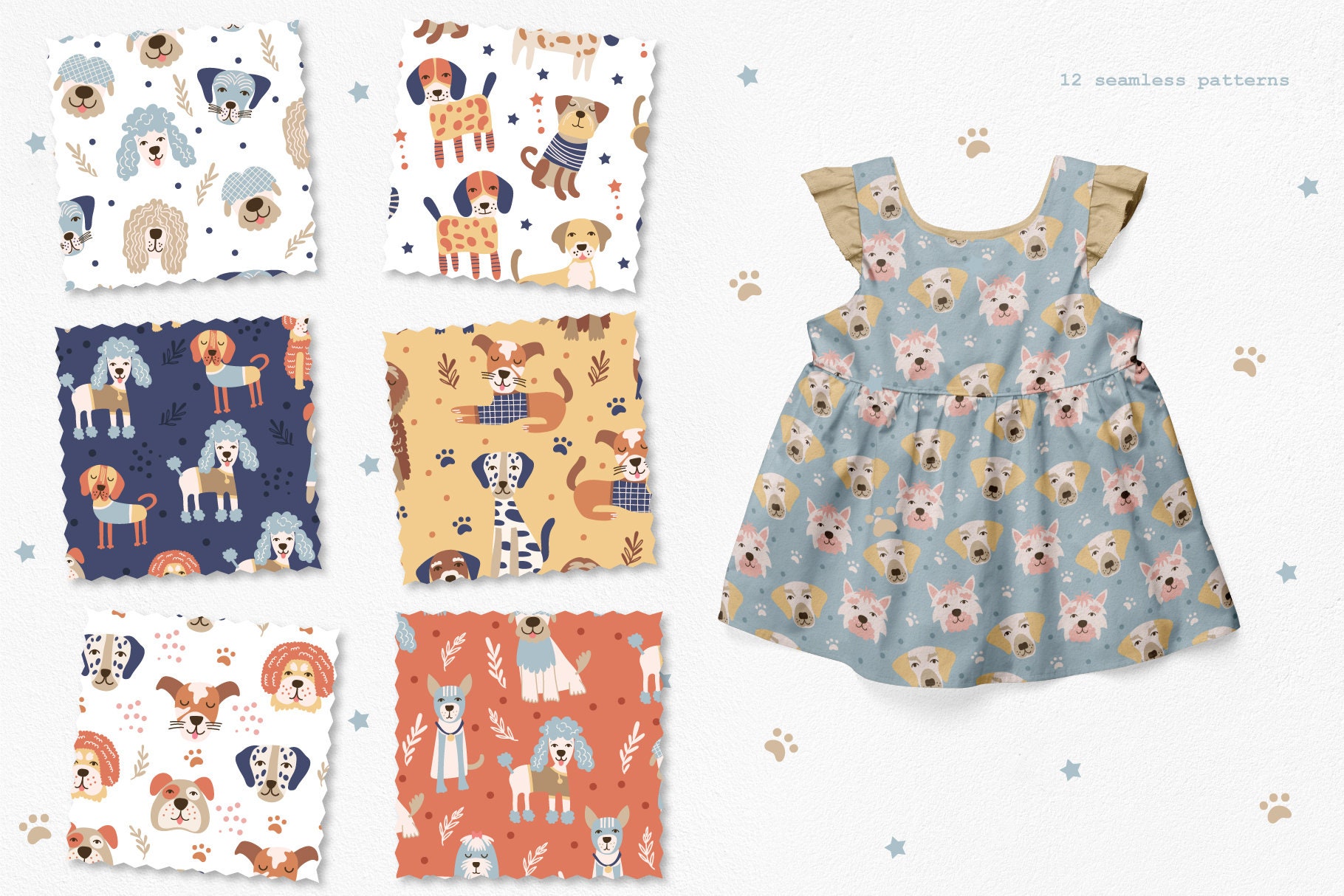 Dogs Digital Paper Set, Pet Pattern, Animal Nursery Seamless Files ...