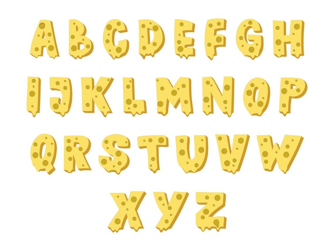 Alphabet Food Clip Art, Cheese Letters Clipart Svg, Letter Set ...