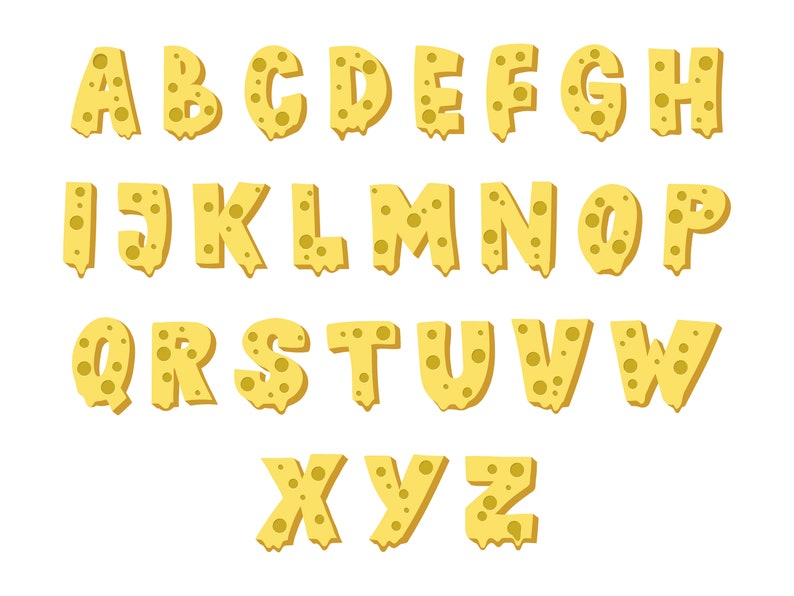 Alphabet Food Clip Art, Cheese Letters Clipart Svg, Letter Set ...