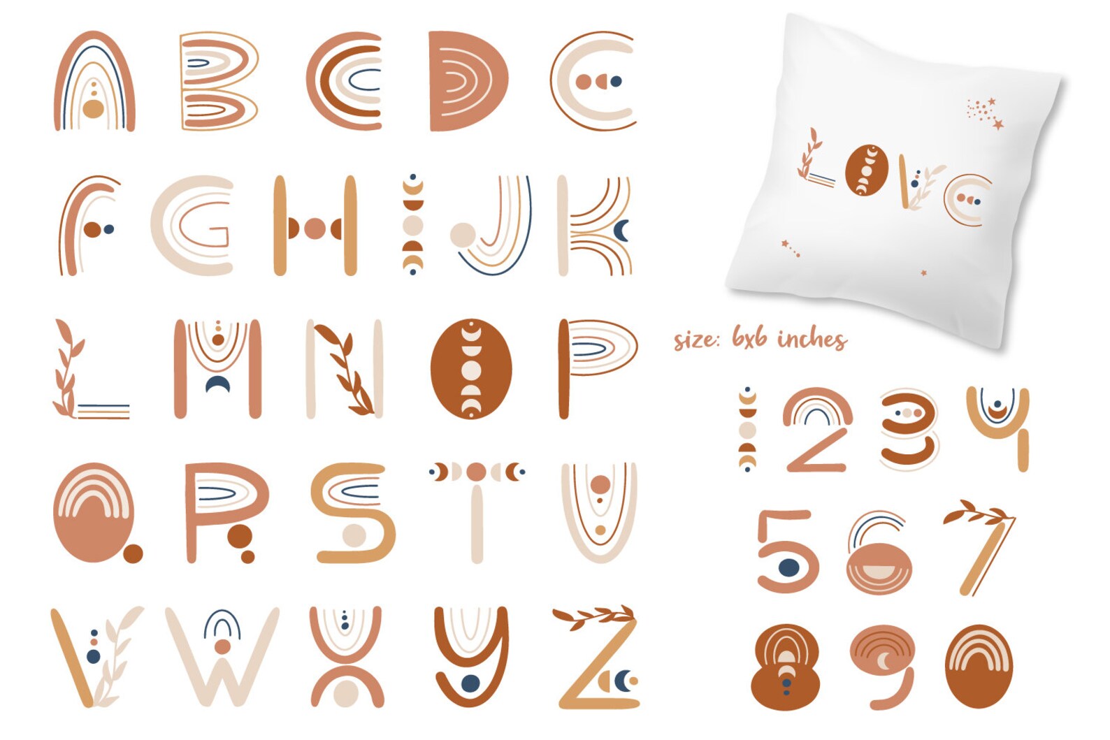 Boho Rainbow Clipart Bundle, Alphabet Posters and Clipart SVG, Bohemian ...