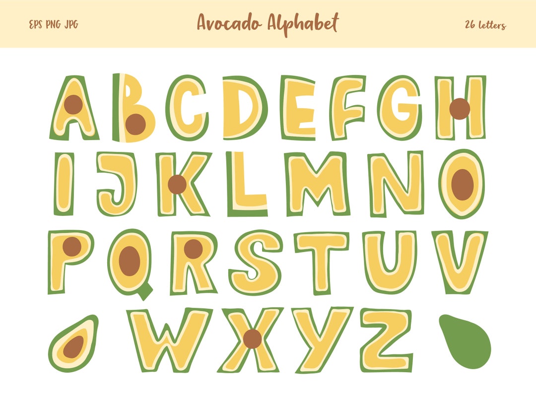Avocado SVG Letter Set, Fruit Font Clipart, Avocado Tropical Letters ...