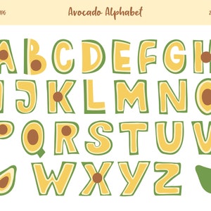 Avocado SVG Letter Set, Fruit Font Clipart, Avocado Tropical Letters ...