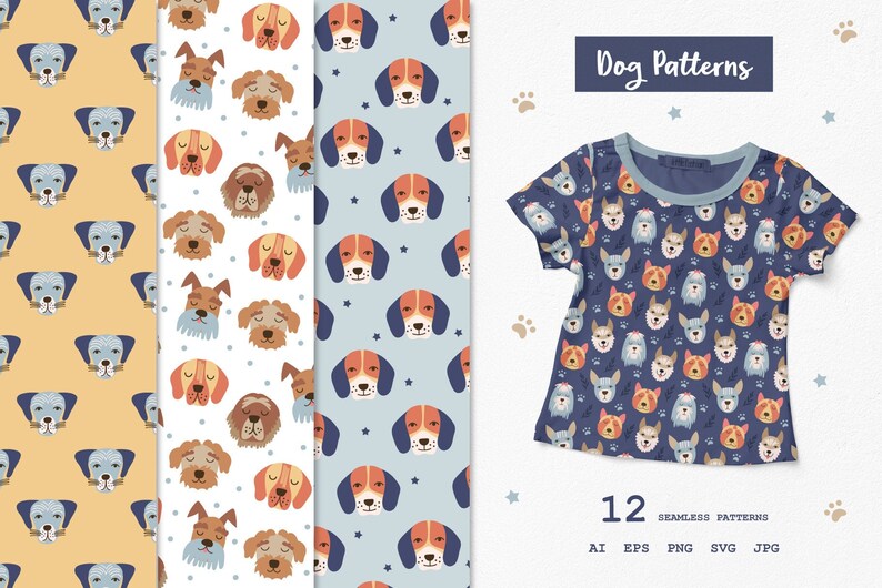 Dogs Digital Paper Set, Pet Pattern, Animal Nursery Seamless Files ...