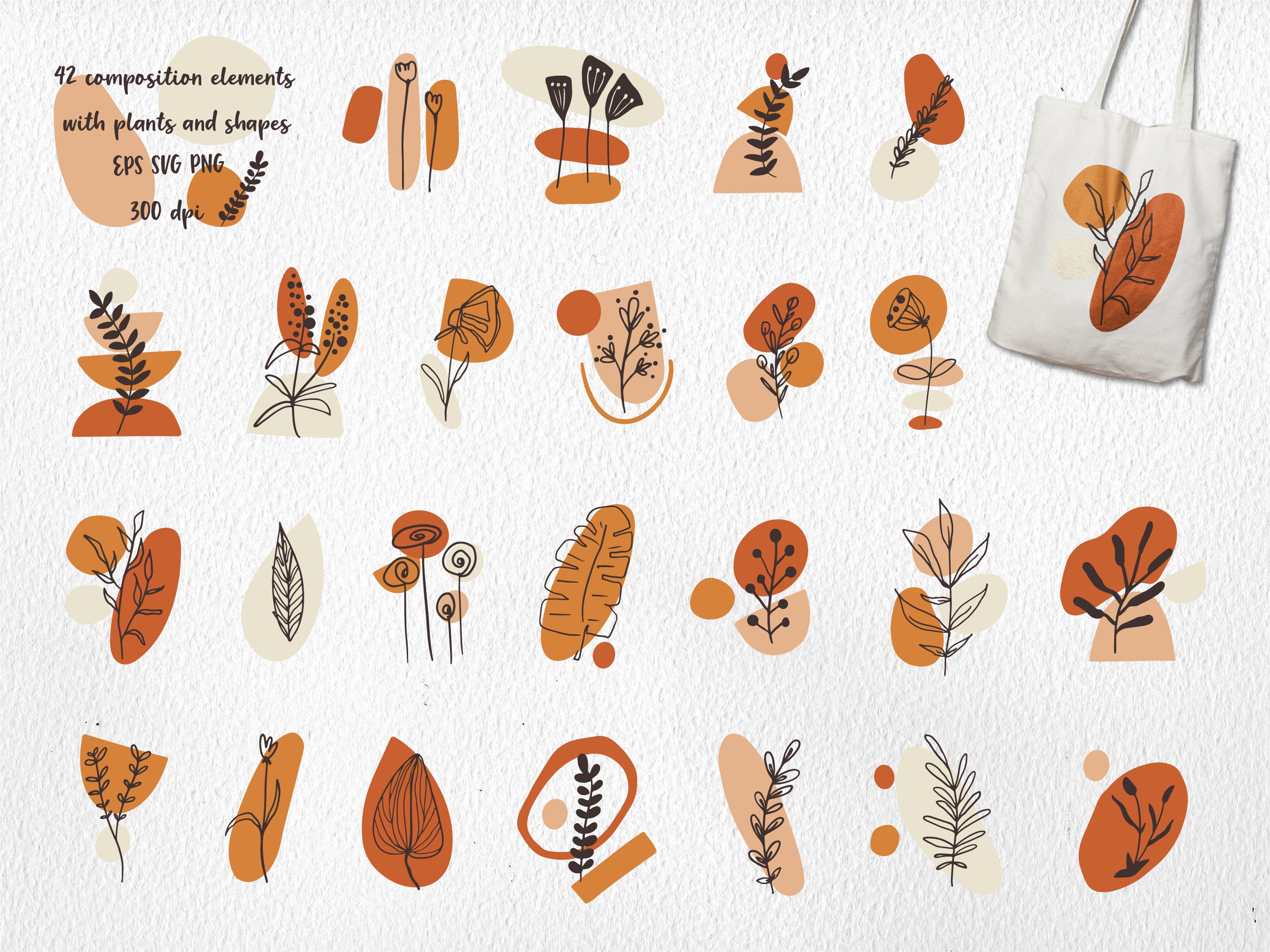 Boho Clipart Bundle, Terracotta Wall Art Elements in PNG, SVG, JPG ...