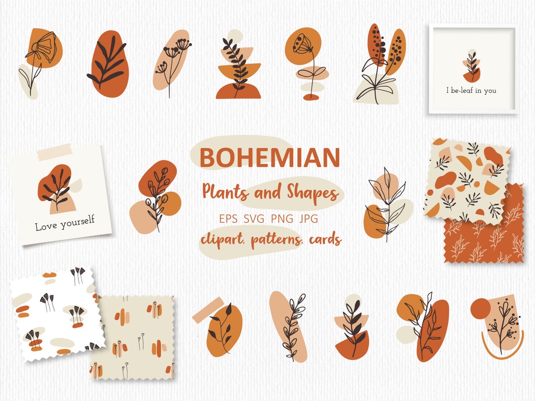 Boho Clipart Bundle, Terracotta Wall Art Elements in PNG, SVG, JPG ...