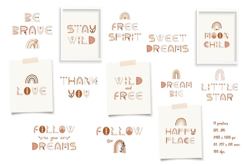 Boho Rainbow Clipart Bundle, Alphabet Posters and Clipart SVG, Bohemian ...