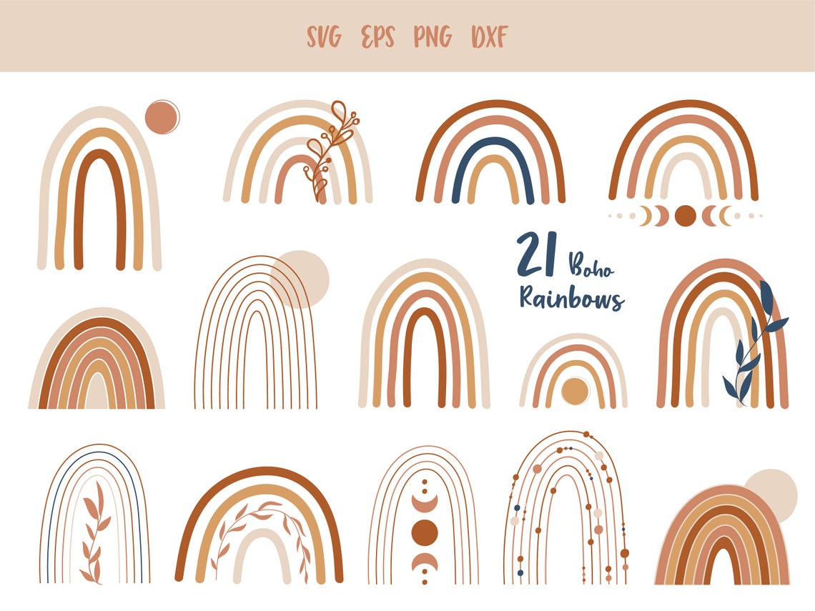 Boho Rainbow SVG Clipart, Gender Neutral Baby Rainbow Set, Nursery Wall ...