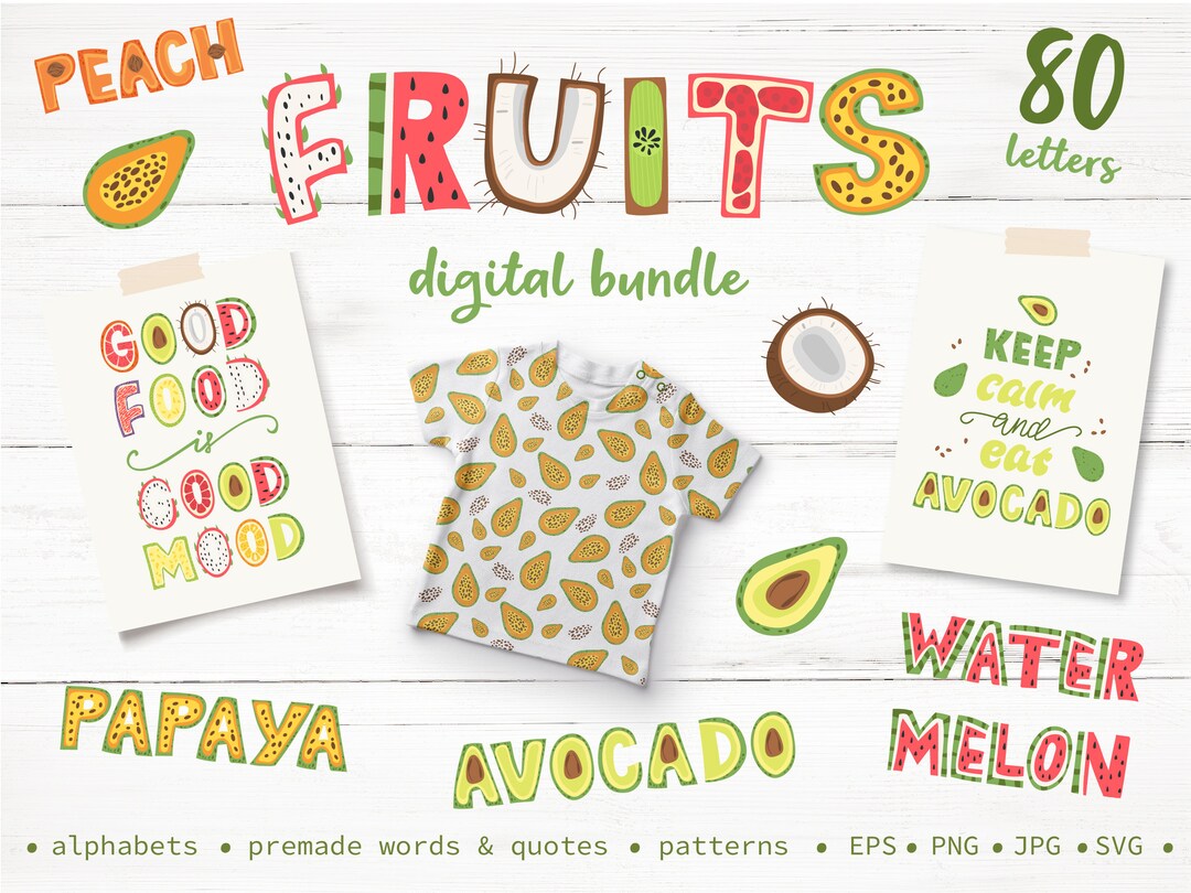 Fruit SVG Letters, Summer Alphabet Clipart, Fruity Letter Set, Food ...