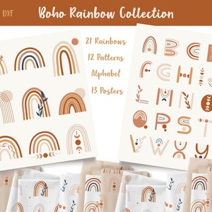 Boho Rainbow Clipart Bundle, Alphabet Posters and Clipart SVG, Bohemian ...