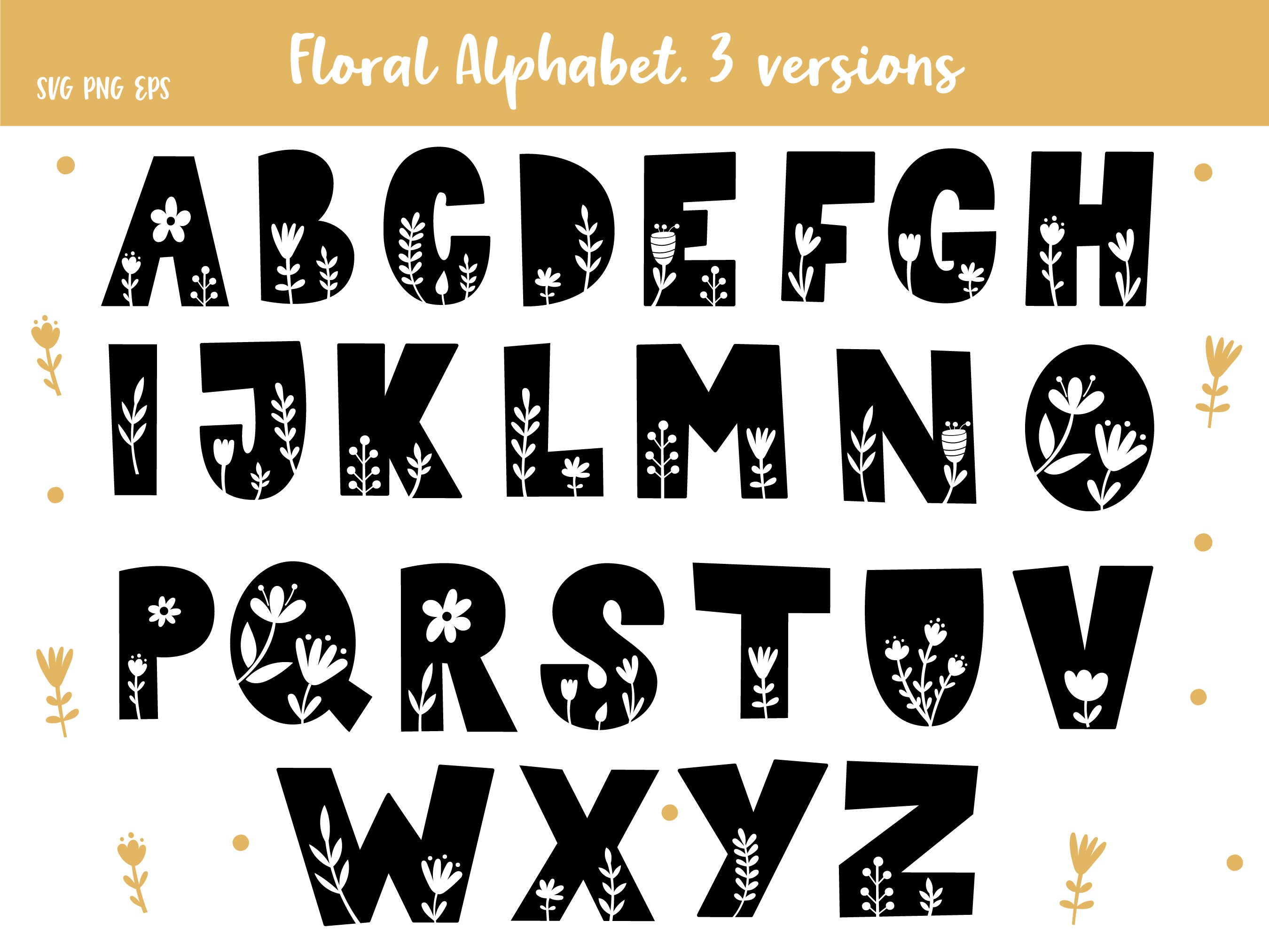 Floral Alphabet Clipart, Boho Letter Set SVG, Font Duo With Floral ...