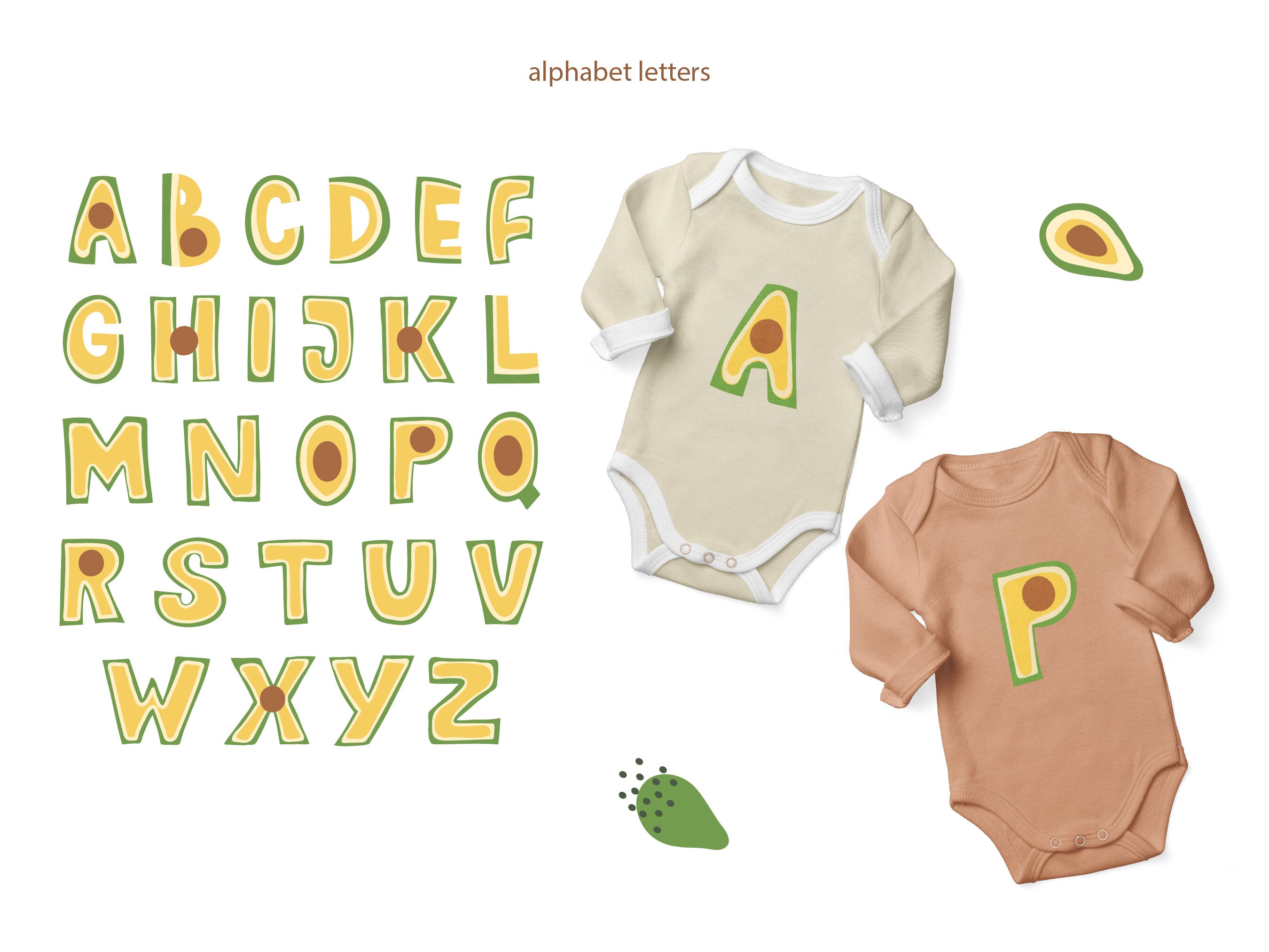 Avocado SVG Letter Set, Fruit Font Clipart, Avocado Tropical Letters ...