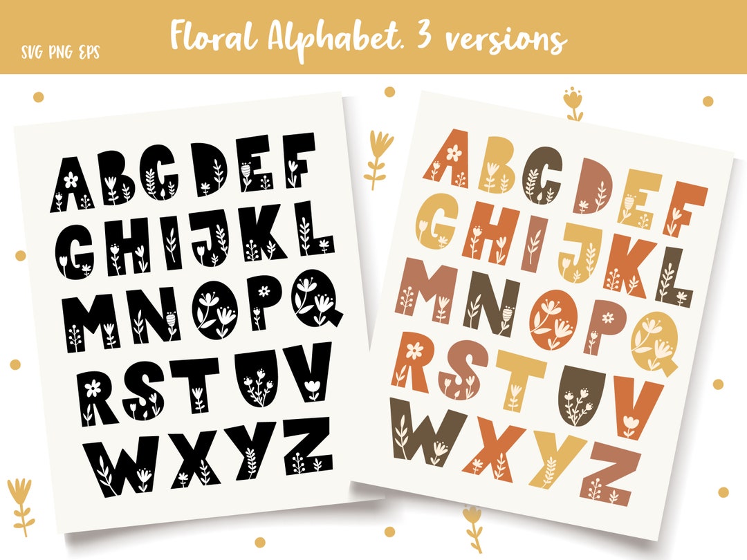 Floral Alphabet Clipart, Boho Letter Set SVG, Font Duo With Floral ...