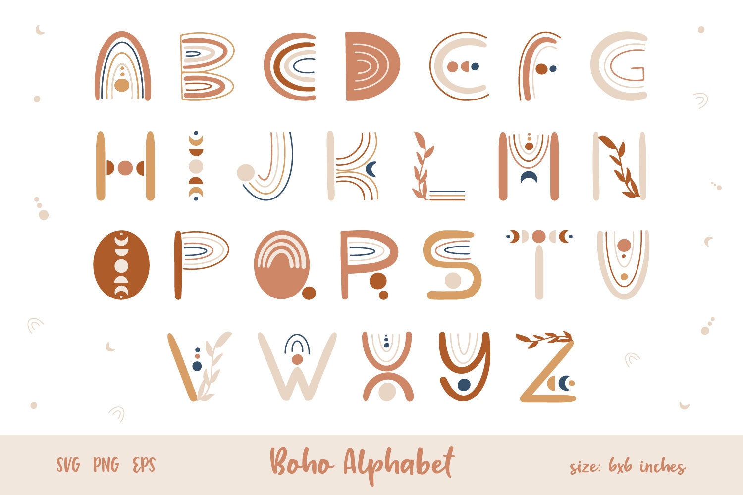 Boho Alphabet Clipart, Bohemian Letter Set, Rainbow Letters SVG, PNG - Etsy