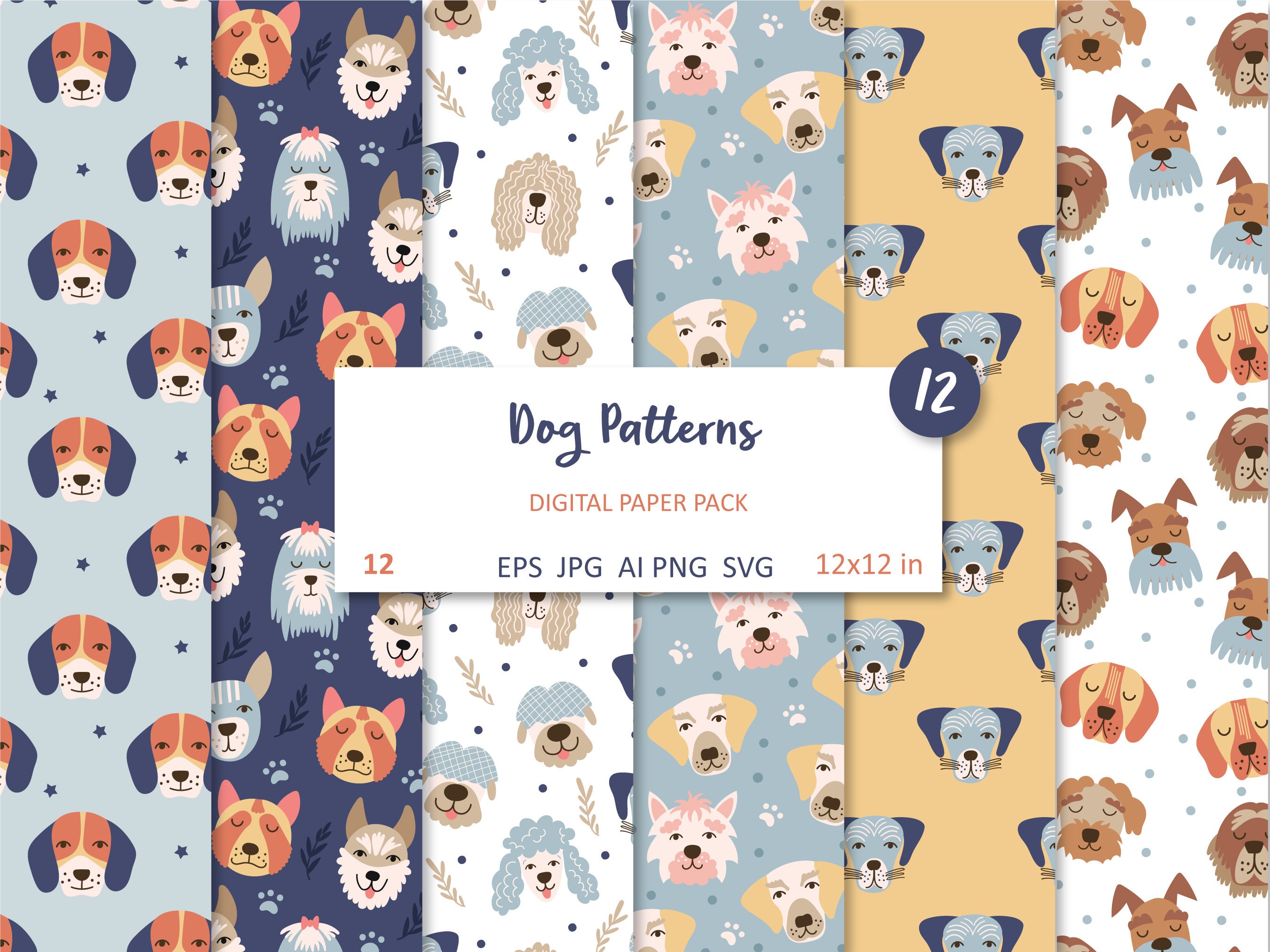 Dogs Digital Paper Set, Pet Pattern, Animal Nursery Seamless Files ...