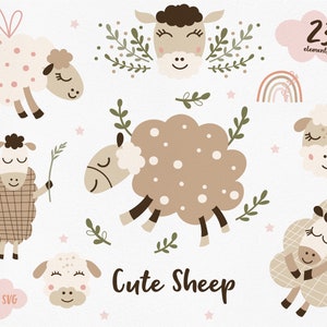 Sheep SVG, Boho Clipart, Woodland SVG, Newborn Clipart, Baby Lamb SVG ...