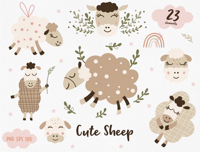 Sheep SVG, Boho Clipart, Woodland SVG, Newborn Clipart, Baby Lamb SVG ...