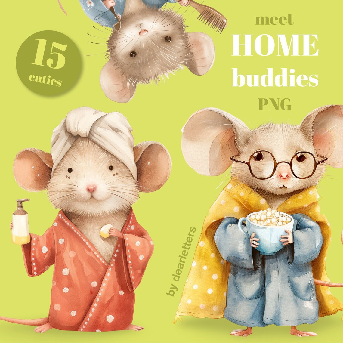 Home Buddies, Mice Clipart, PNG Animal Set, Nursery Wall Decor. - Etsy