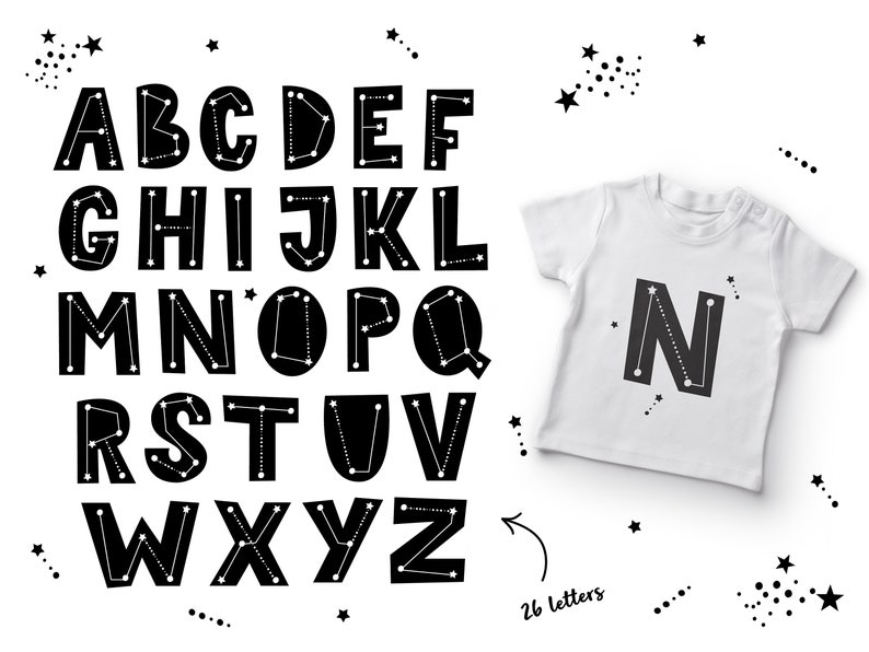 Celestial Alphabet Clipart, Nursery Space Art Print, Boho Letter Set ...
