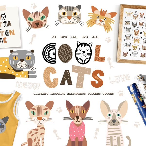 Cat Breeds Clipart - Etsy