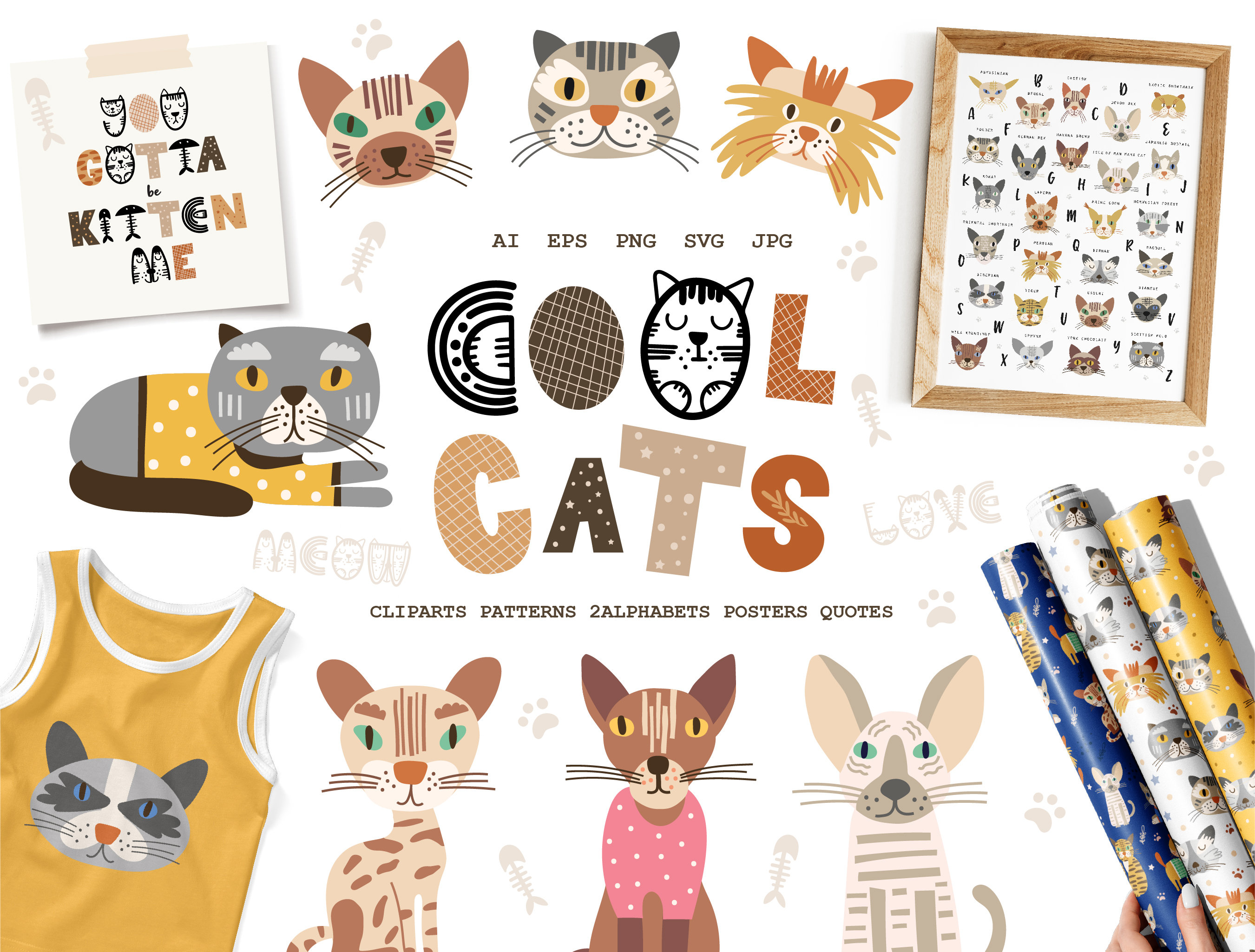 Cat Clipart SVG PNG, Pet Portrait, Alphabet Clipart, Cat Digital Paper ...