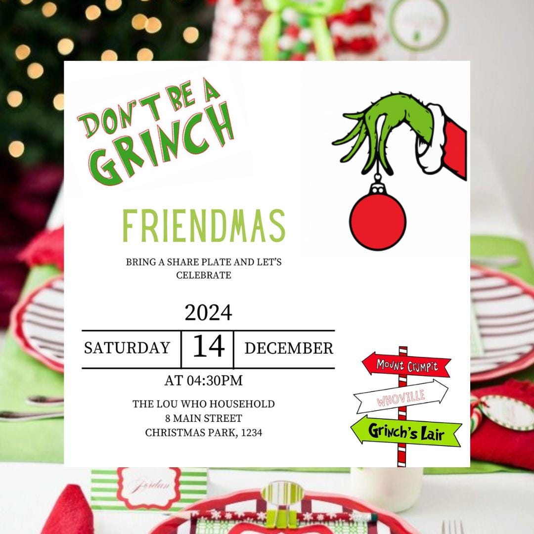 Friendmas Christmas Party Invitation Grinch - Etsy