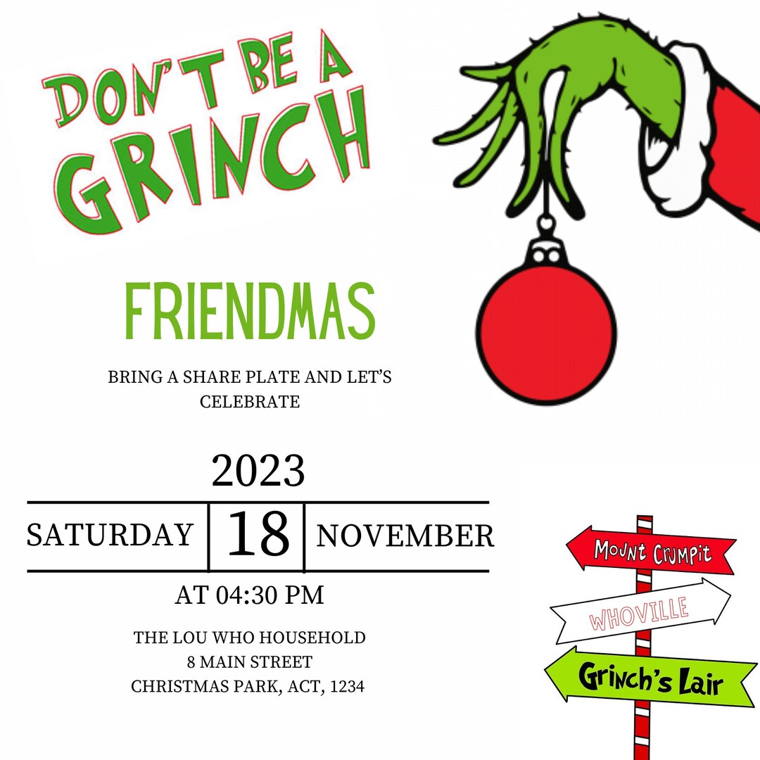 Grinch Christmas Friendmas Invite - Etsy Canada
