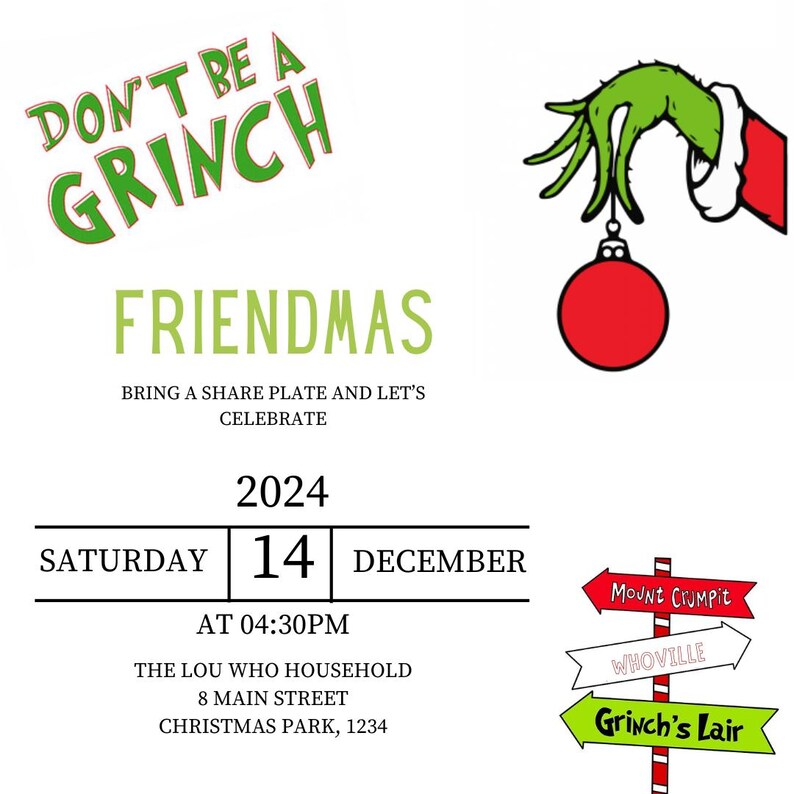 Friendmas Christmas Party Invitation Grinch - Etsy