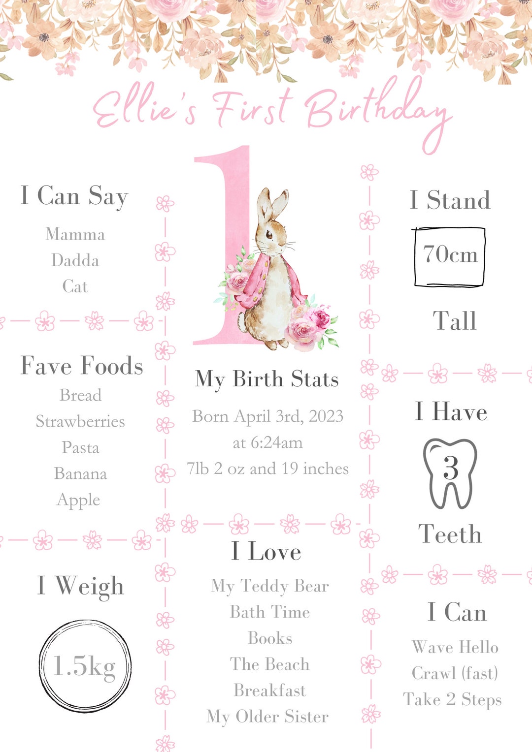 Rabbit Themed First Birthday Chart - Etsy