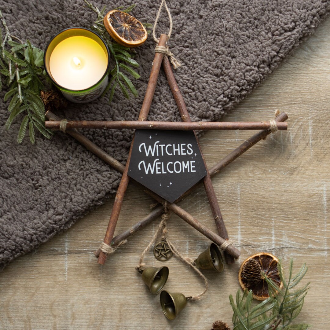11.8 Witches Welcome Willow Pentagram Sign With Bells - Etsy