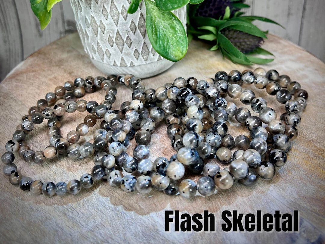 Black Skeletal Moonstone Bracelet, Flash Skeletal Bracelet, Starlight ...