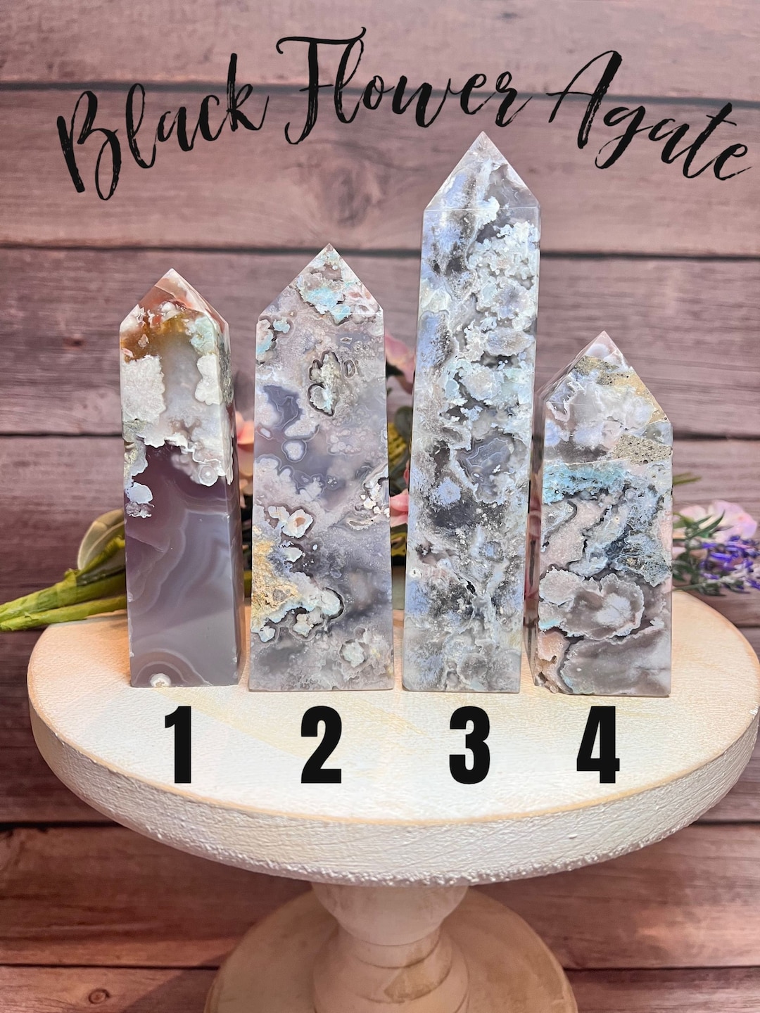 Black Flower Agate Tower, Flower Agate, Pyrite, Black Flower Agate ...