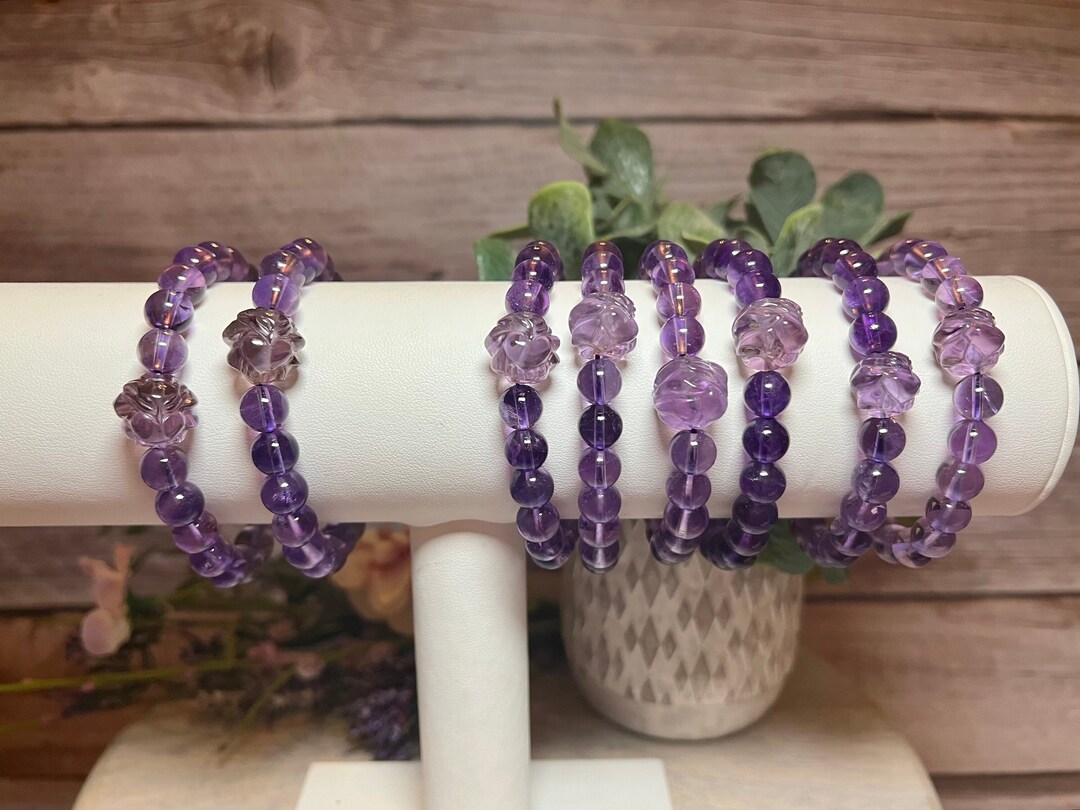 Amethyst Nine-tailed Fox Bracelet, 8mm Round Bead, 12-13mm Nine Tail ...