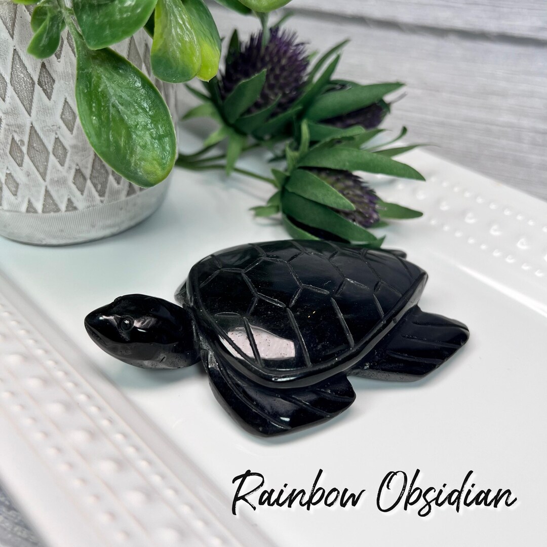 Rainbow Obsidian Turtle Carving, Hand Carved Rainbow Obsidian Turtle ...
