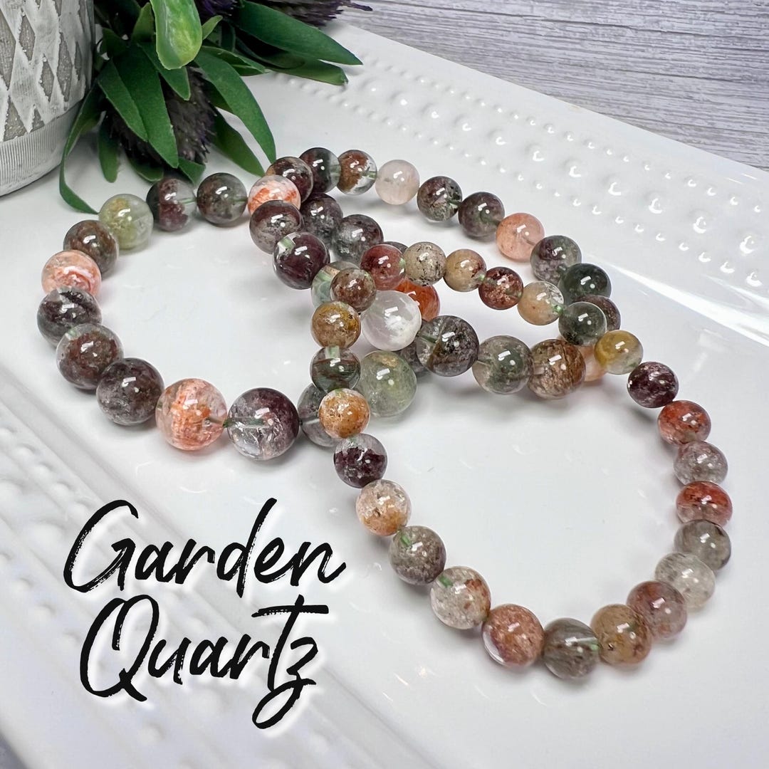 Colorful Garden Quartz Bracelet, Inclusion Quartz, Lodolite, 7mm 10mm ...