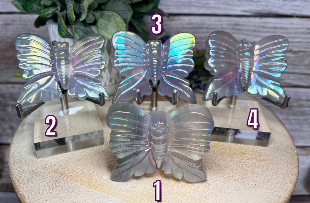 Clear Quartz Aura Butterfly, Aura Coated Clear Quartz, Rainbow Aura ...
