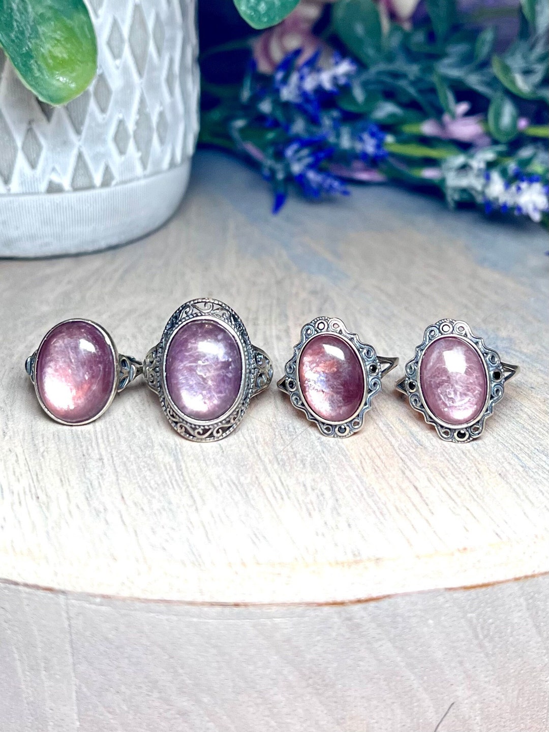 Purple Mica Ring, Gem Lepidolite Ring, Flashy Mica, 925 Adjustable ...