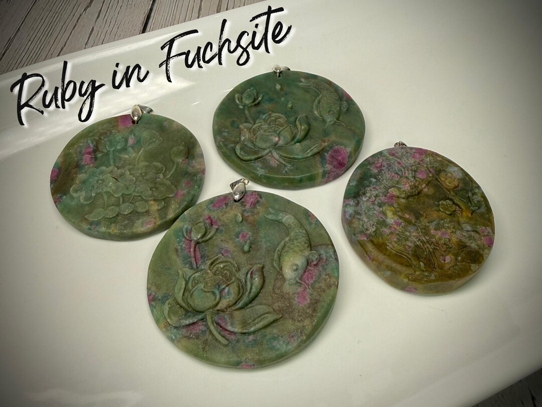Ruby in Fuchsite Pendant, Unique Carving Pendant, UV Reactive Crystal ...