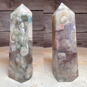 Green Flower Agate Tower, Pink Flower Agate Point, Cherry Blossom Agate ...