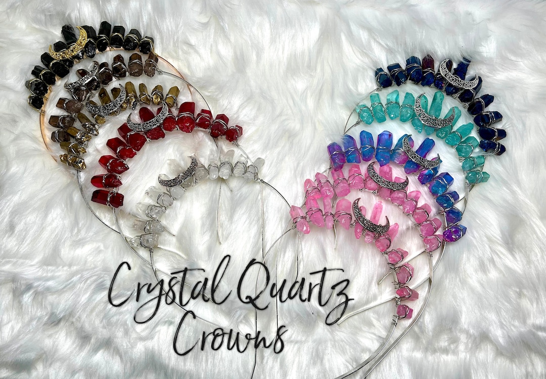Natural Crystal Quartz Crown, Dyed Quartz Crystal Crown, Crystal Tiara ...