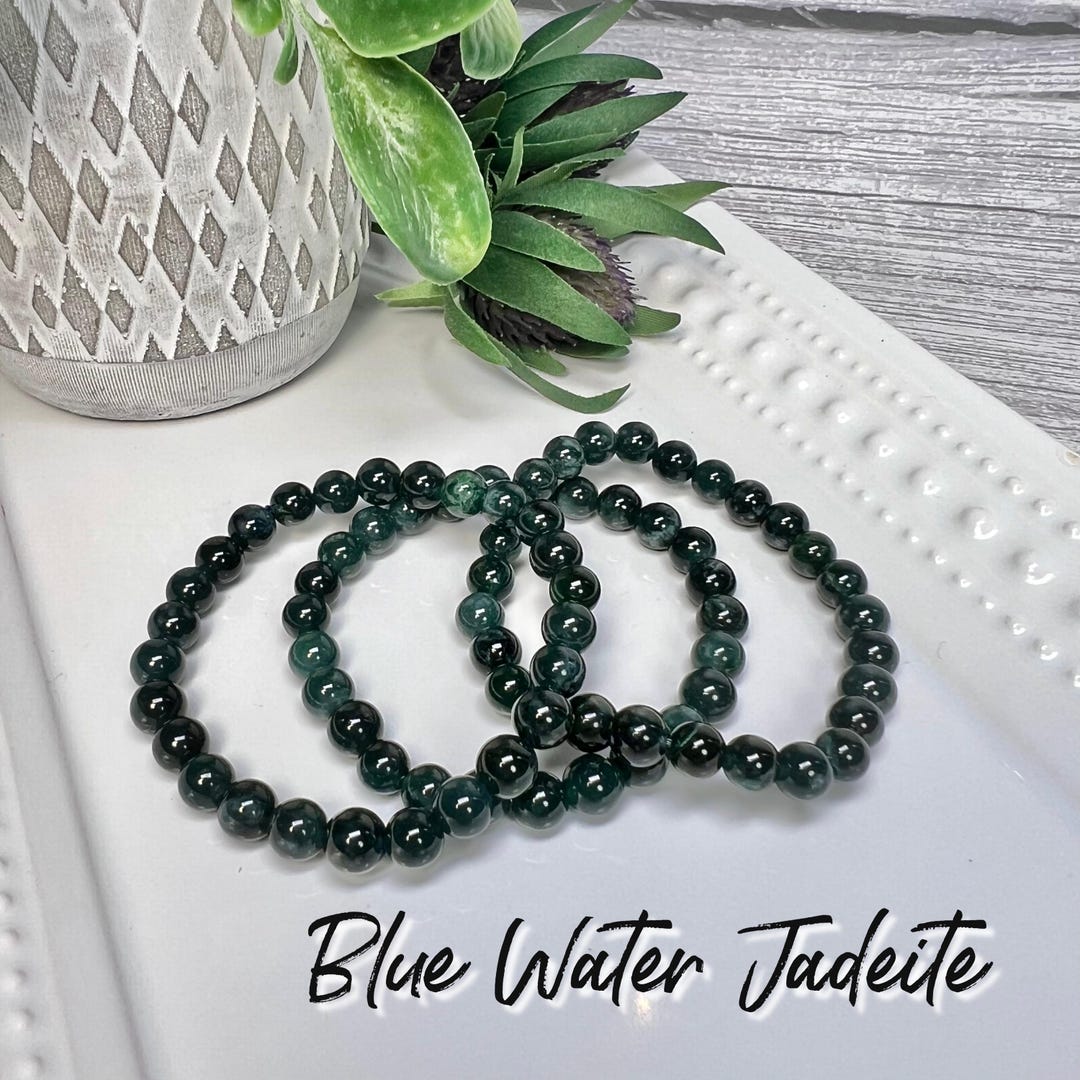 Blue Water Jadeite Bracelet, Darker Blue Water Jadeite, 7mm Round Beads ...
