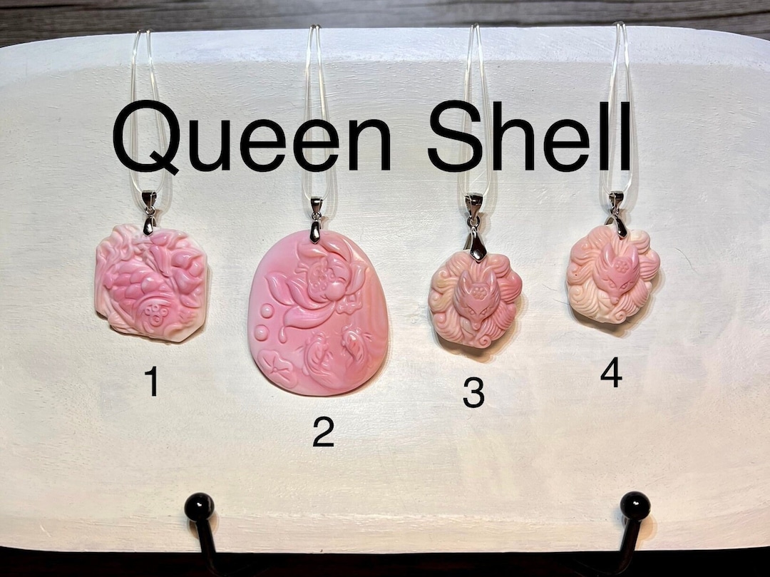 Pink Queen Conch Shell Pendant, Pink Queen Conch Shell Carving, 925 ...