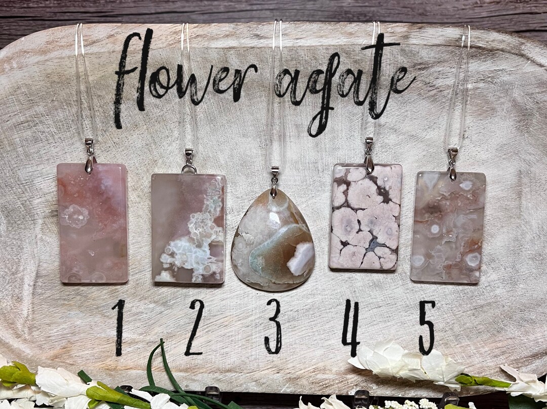 Flower Agate Pendant, Flower Agate Jewelry, Pink Flower Agate, Green ...