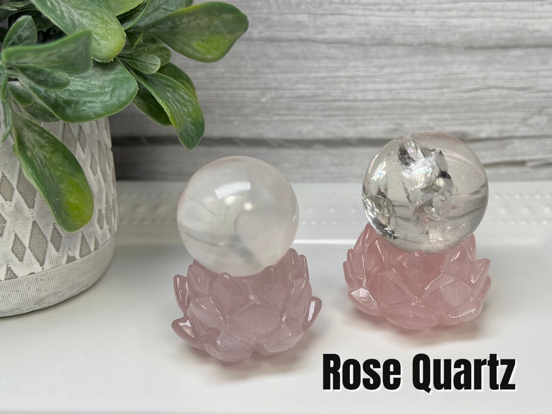 Rose Quartz Lotus Sphere Holder, Rose Quartz Lotus Carving, Rose Quartz ...