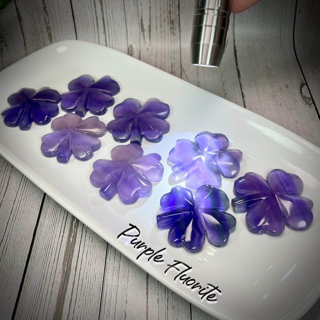 Purple Fluorite 4-leaf Clover Carving, Fluorite Crystal Clover Carving ...
