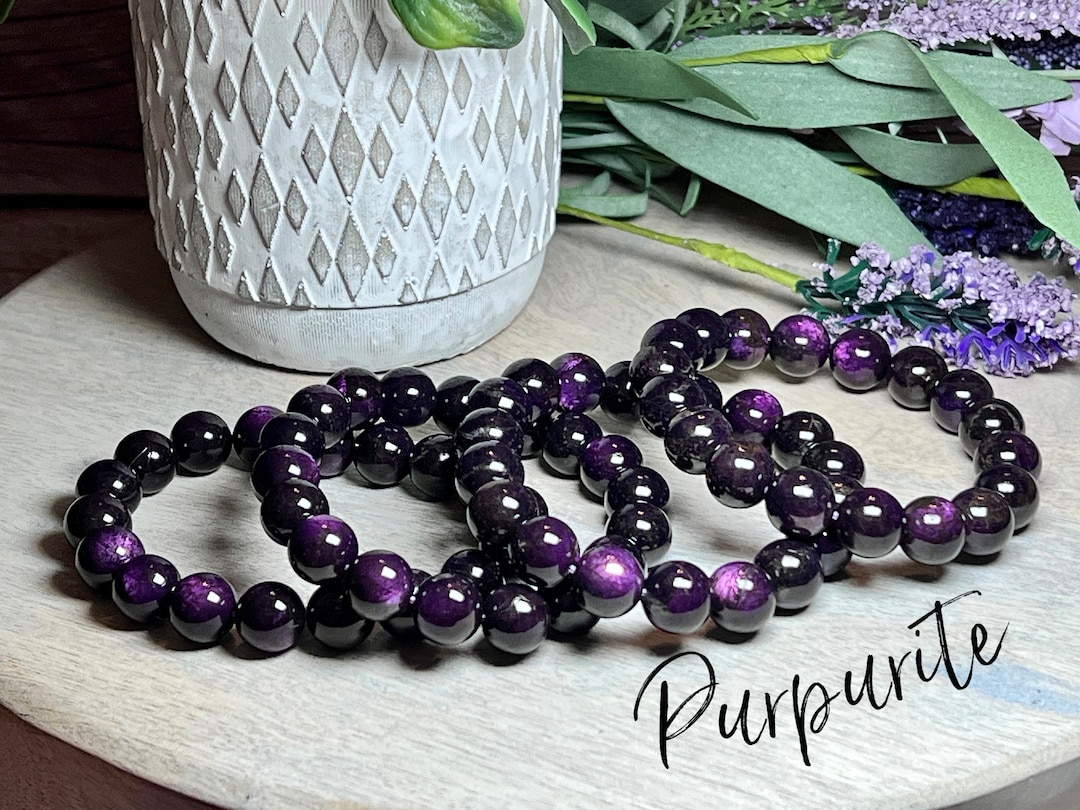 Gorgeous Purpurite Bracelet, Round Bead, 11mm, Flashy Purple Purpurite ...