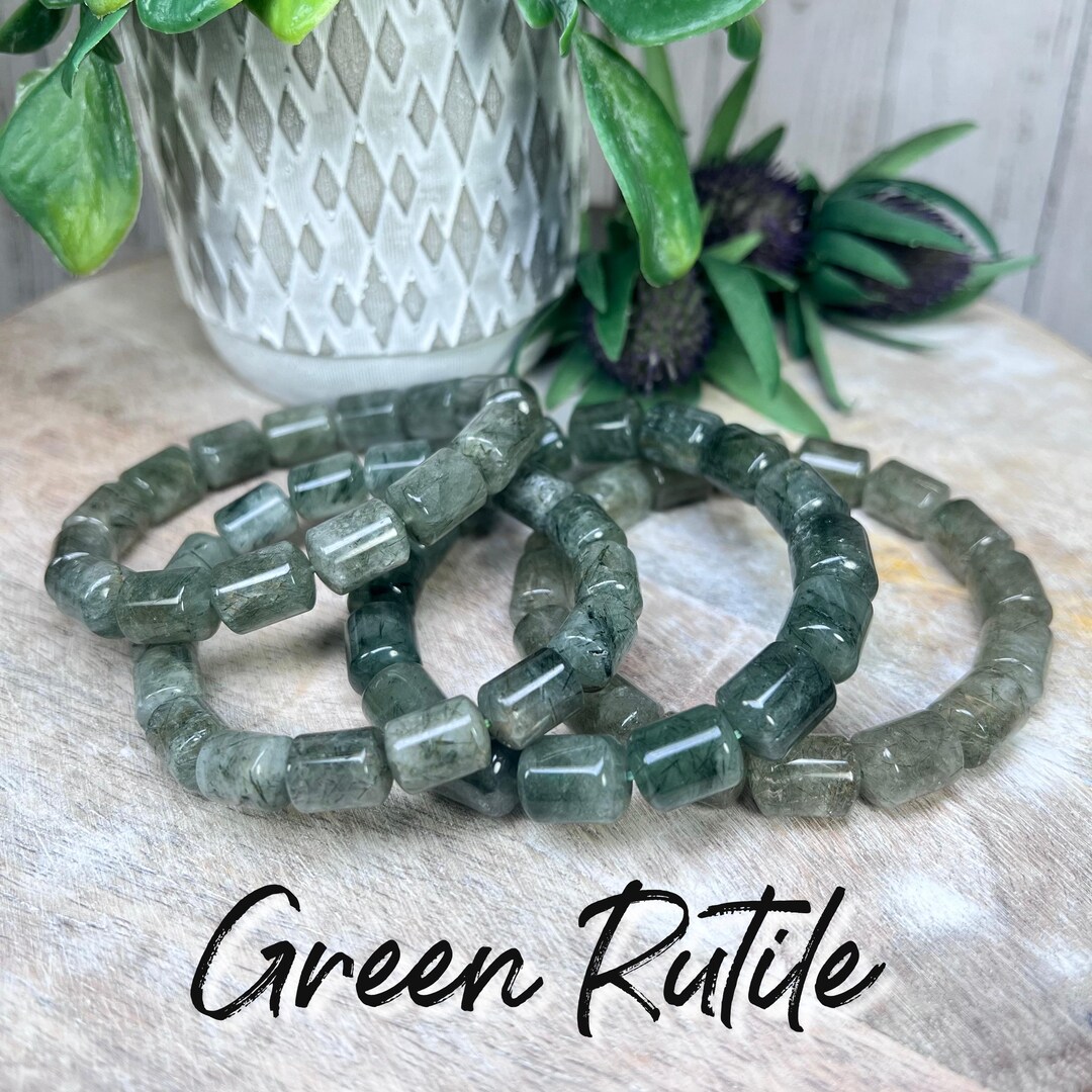 Green Rutilated Quartz, Green Rutile in Quartz, 9-10mm Cylinder Bead ...